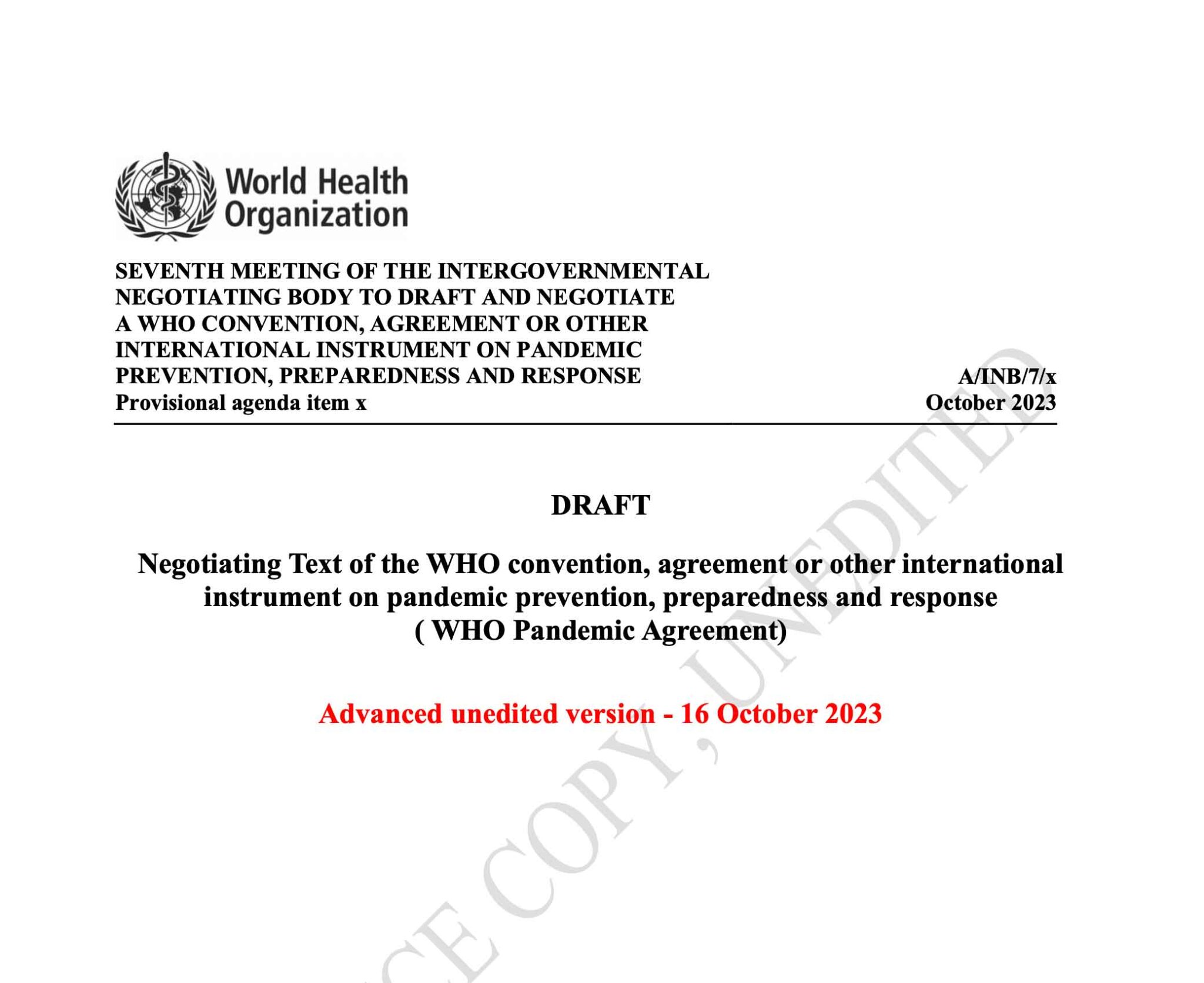 Analysis of the October 2023 Negotiating Text of the WHO's Pandemic ...