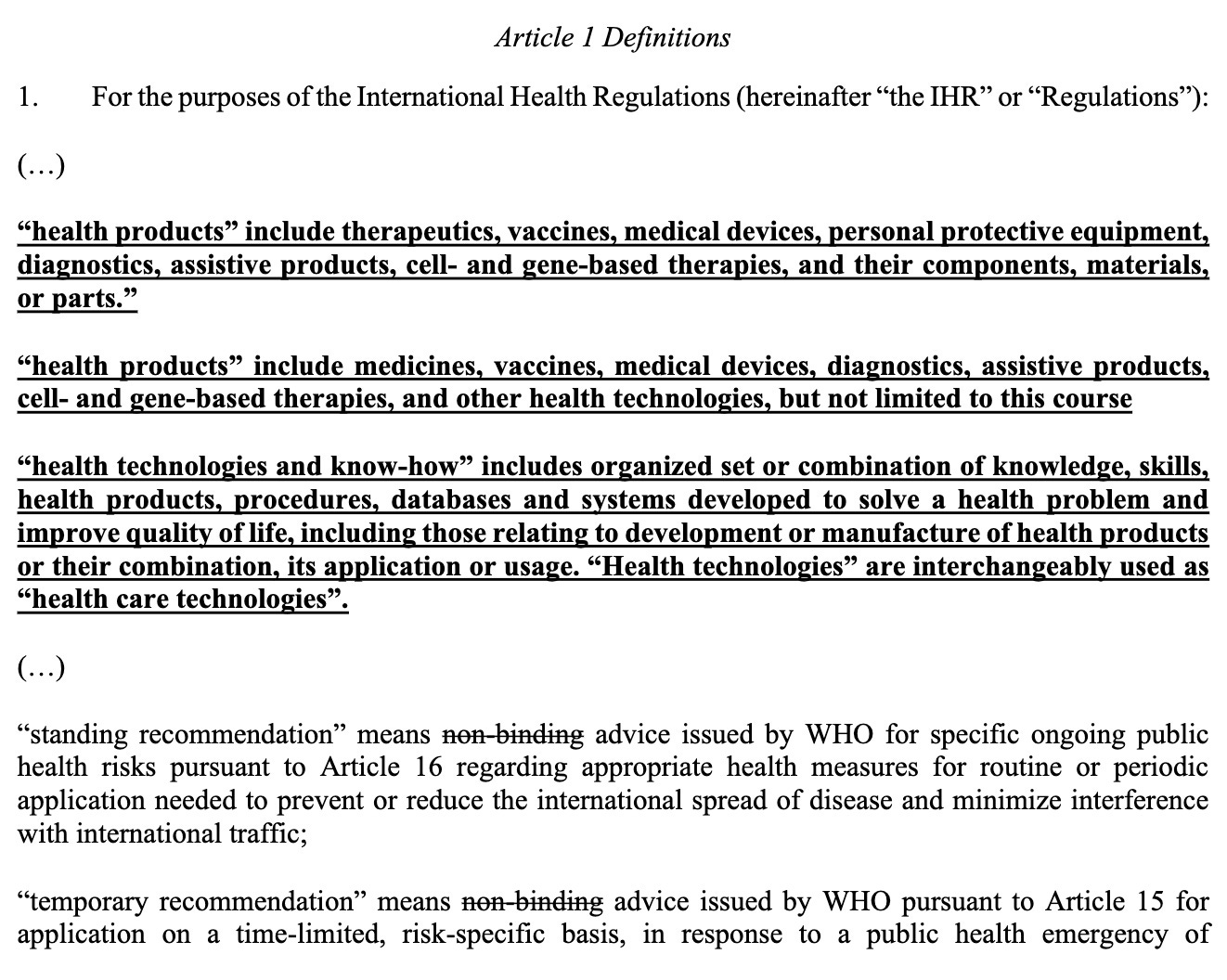 The comparison: IHR amendments as proposed in February 2023 and adopted ...